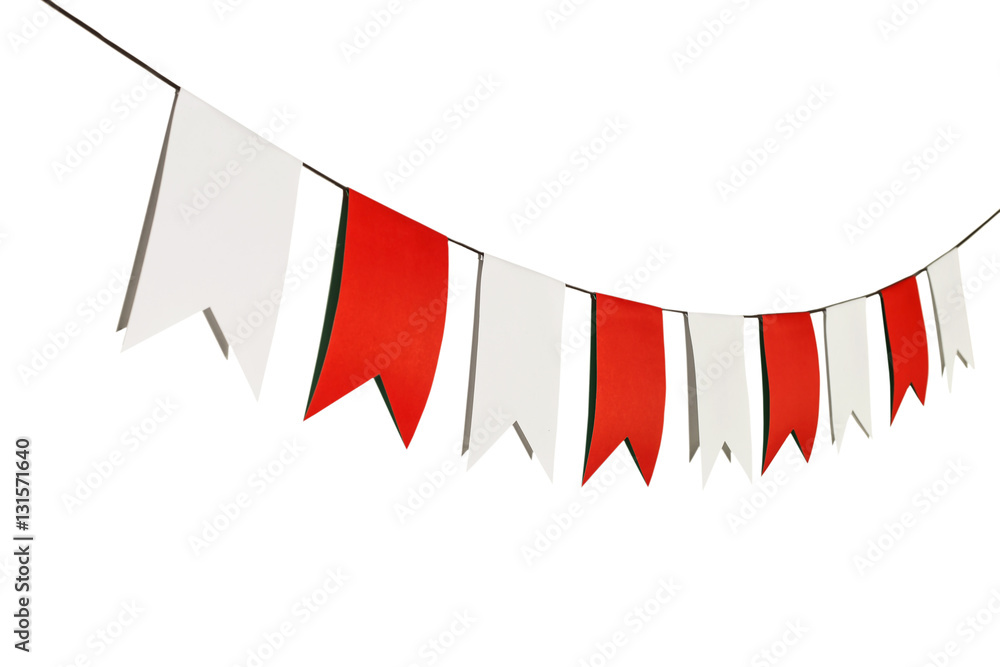 Flag papers white and red hanging on the rope.Perspective view. Stock ...