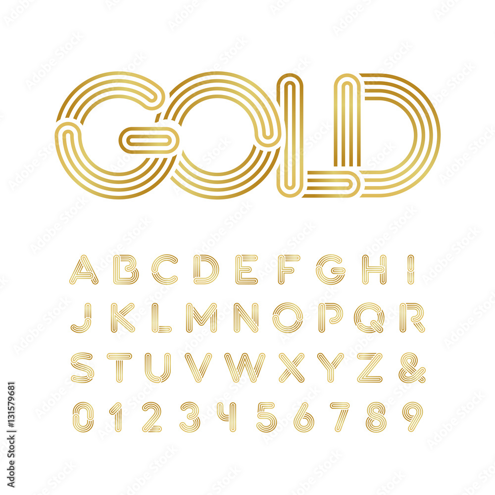 Golden font. Vector alphabet with gold effect letters and number Stock ...