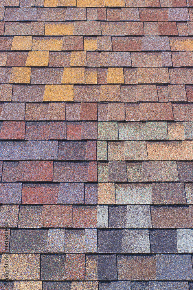 multi-colored bitumen shingles a sample of the product advertising ...