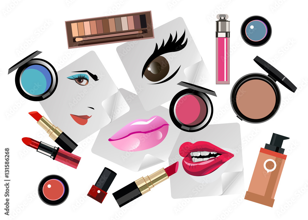 vector fashion female makeup design glamour brush Stock Vector | Adobe ...