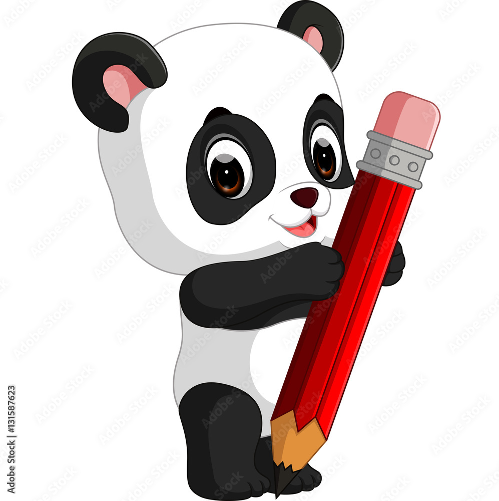 Cute panda cartoon holding pencil Stock Vector | Adobe Stock
