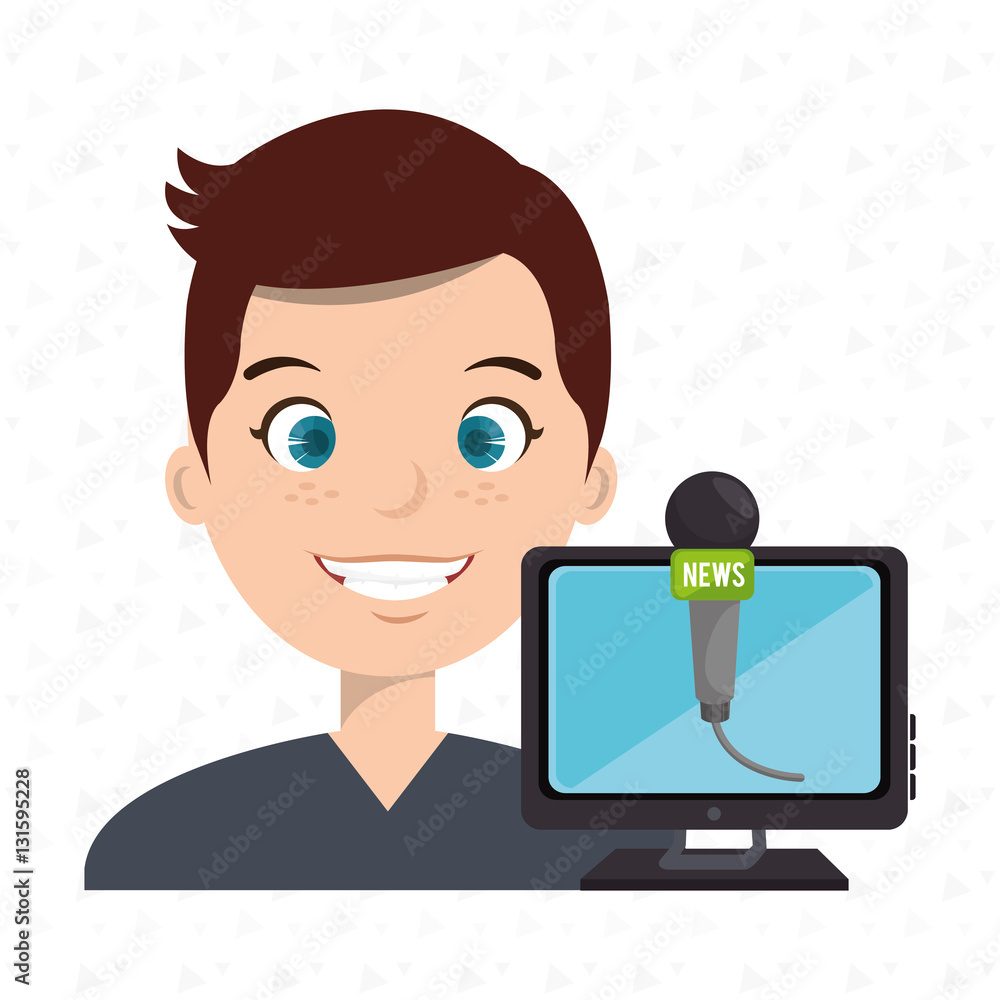 man cartoon speak microphone screen pc vector illustration Stock Vector ...