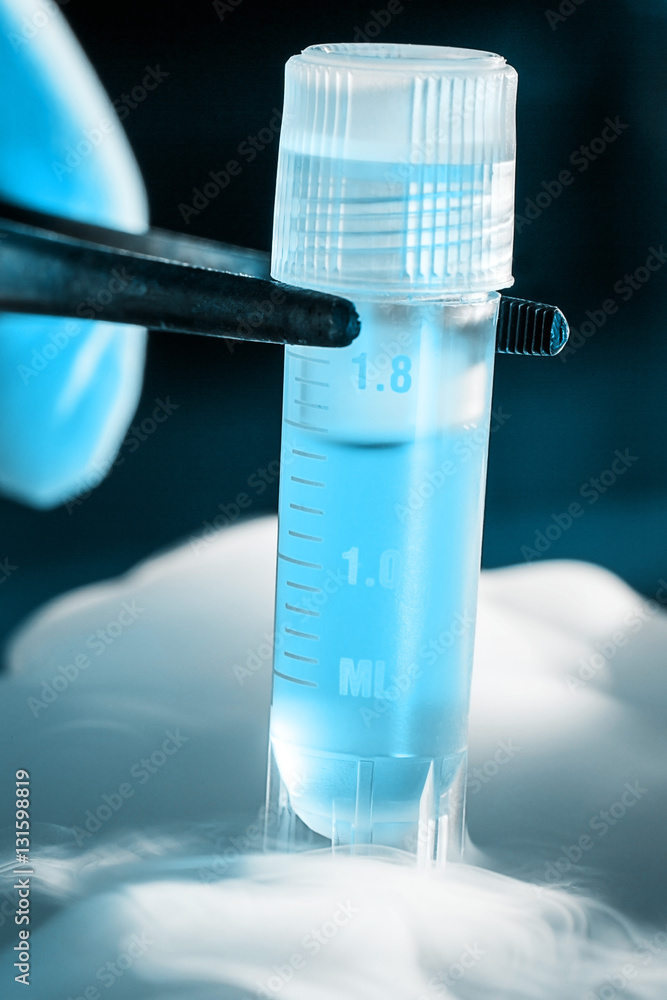 Macro of blue test tube taken from liquid nitrogen Stock Photo | Adobe ...