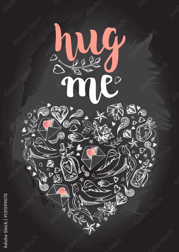 Hug me. Background with modern calligraphy brush lettering and hand ...