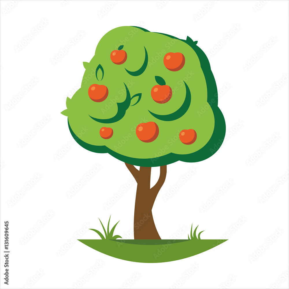 Cartoon apple tree vector illustration Stock Illustration | Adobe Stock
