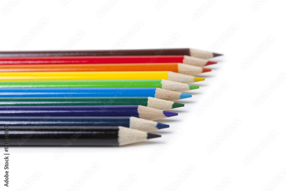 Colored Pencils in order of rainbow on white background Stock Photo ...