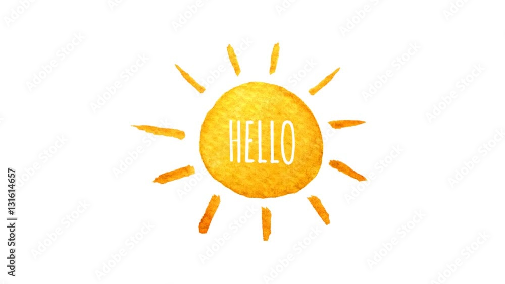 Cute cartoon sun painted in watercolor. Say hello. Seamless loop ...