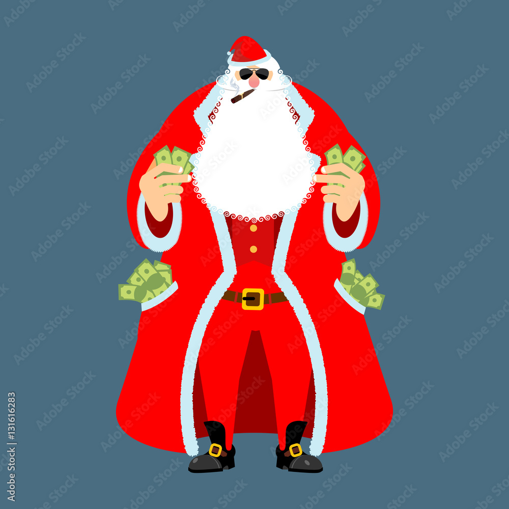 Rich Santa Claus and lot of money. Pocketful of cash. Earnings f Stock ...