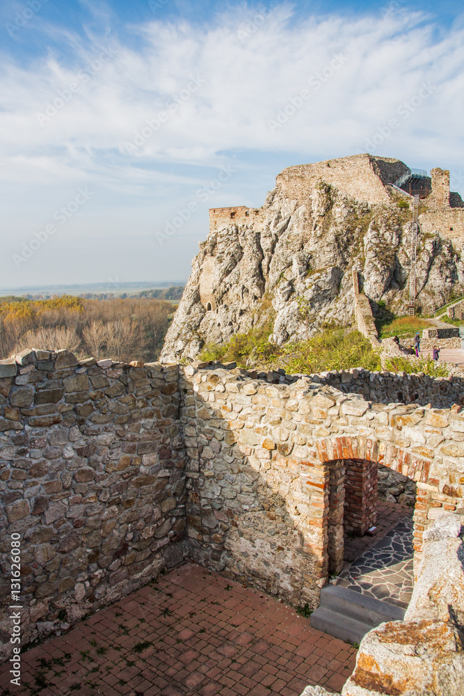 Devin Castle, just outside Bratislava, Slovakia. The castle lies at the ...