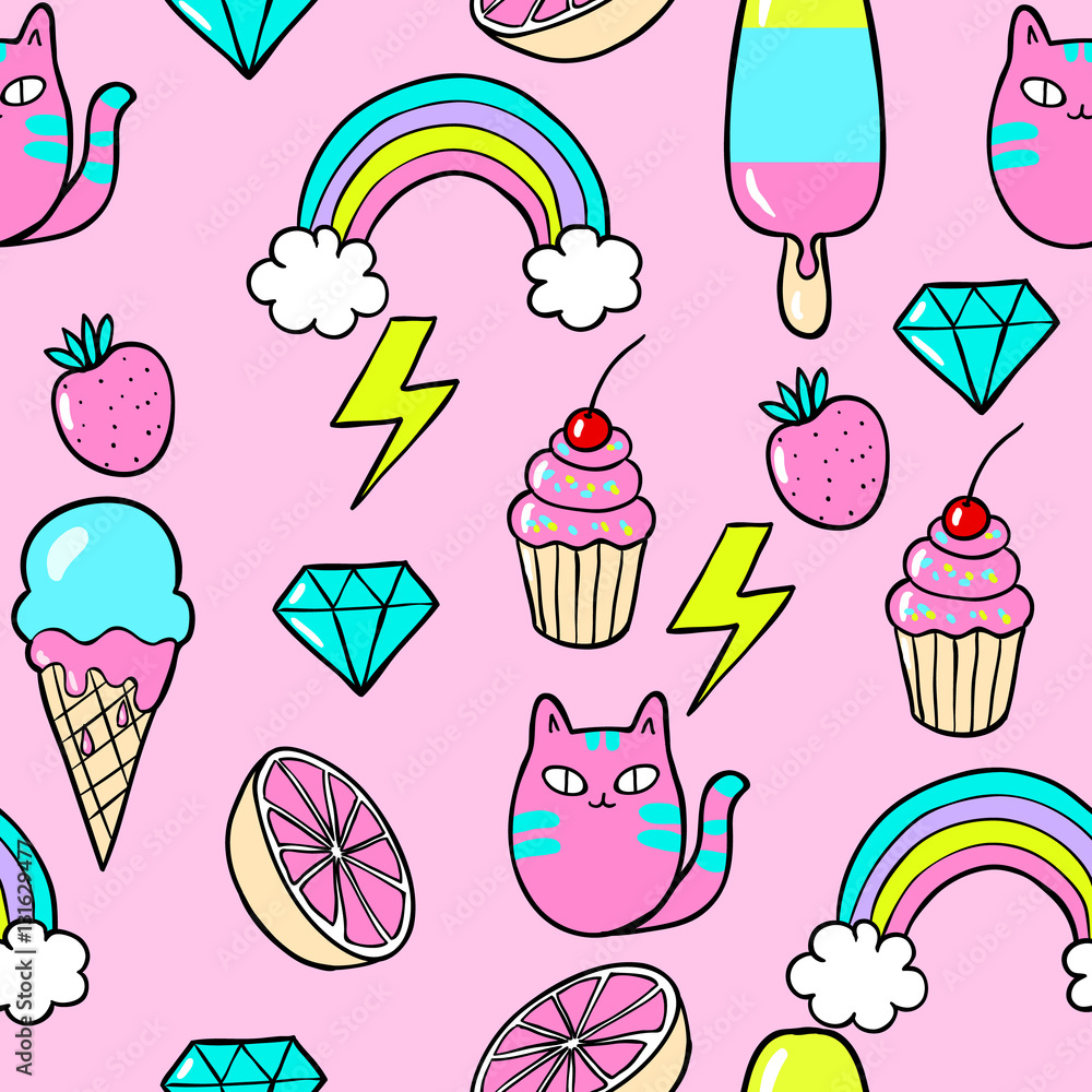 Cartoon patch. Vector seamless pattern Stock Vector | Adobe Stock