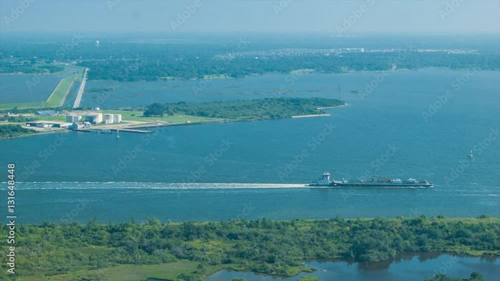Barge Passing in Houston Ship Channel as seen from the Observation Deck ...