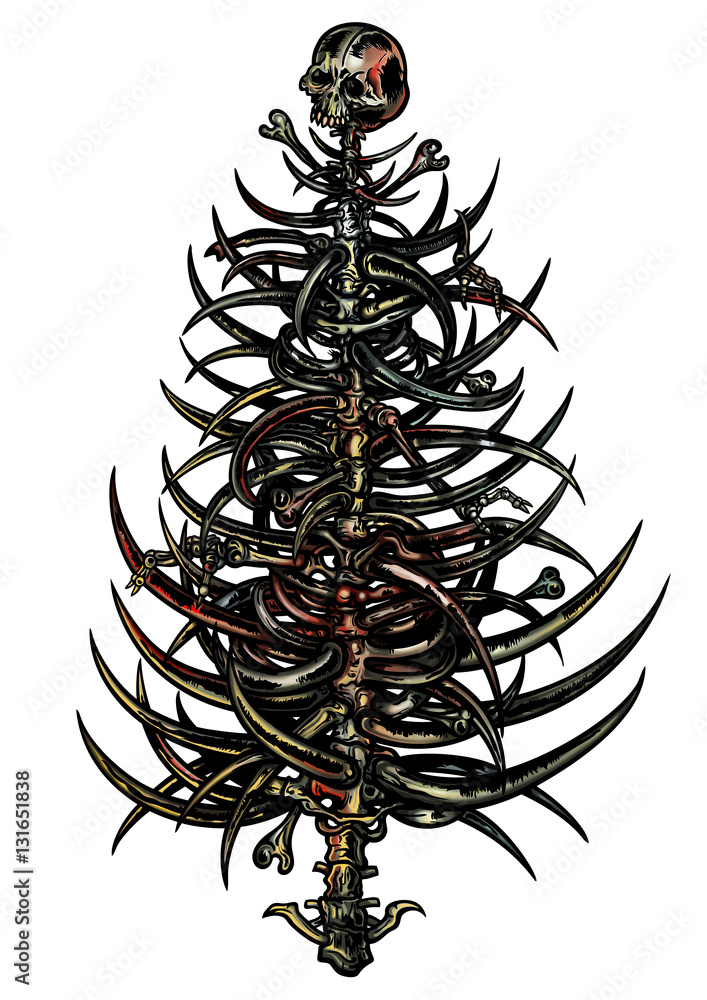 Horror christmas tree. Illustration eerie christmas tree with skull ...