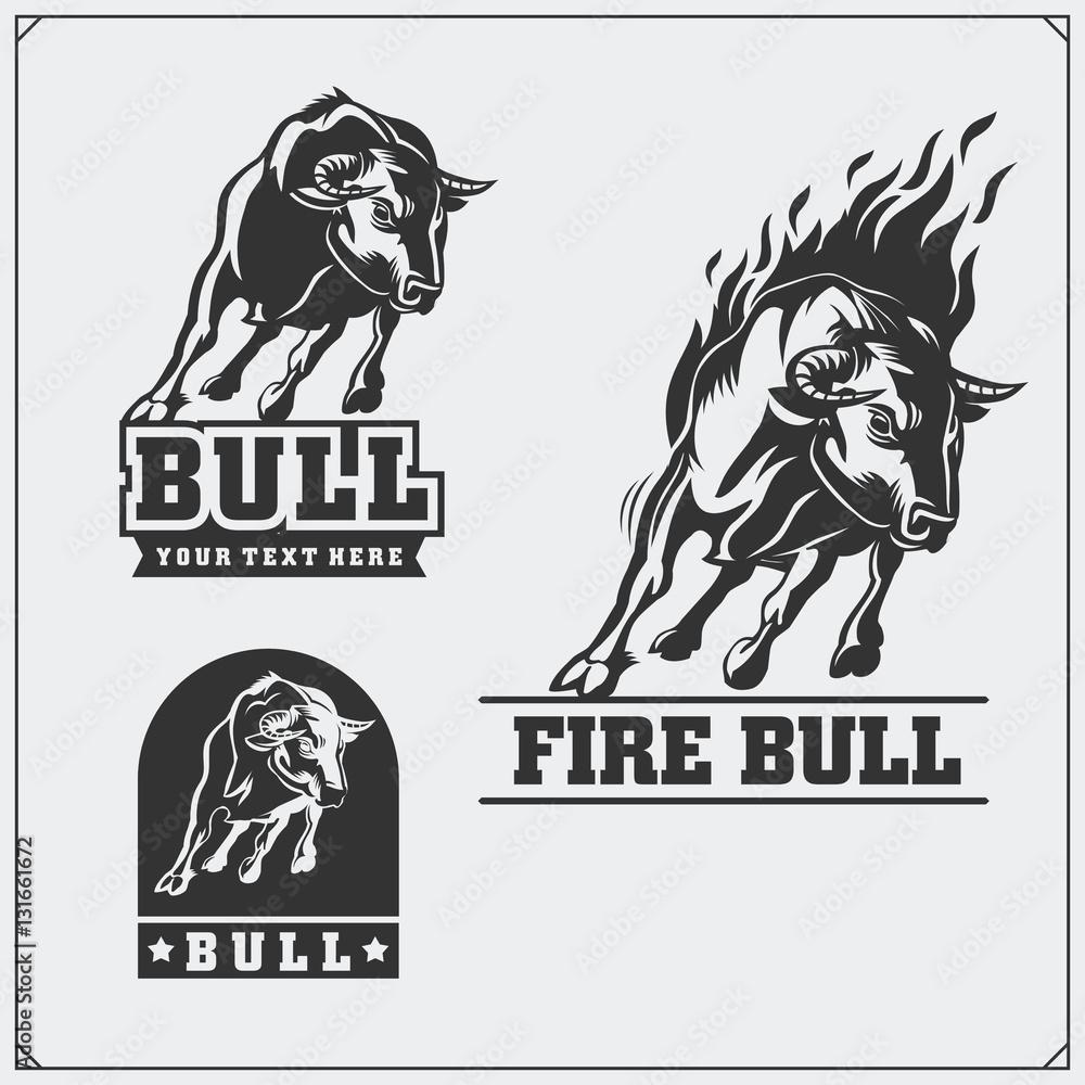 Raging bull. Vector emblems, labels and badges. Stock Vector | Adobe Stock