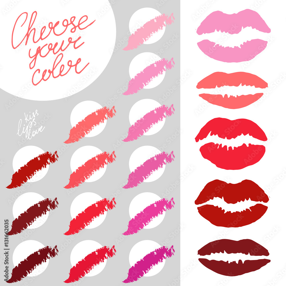 Beautiful lips palette. Vector illustration with lips print in ...