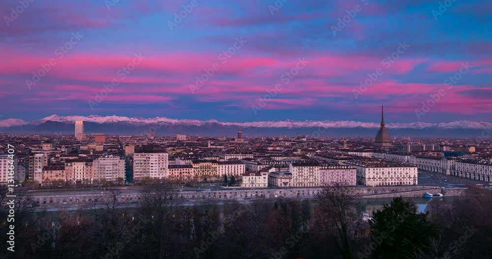 Torino (Turin, Italy) skyline with the Mole Antonelliana towering over ...