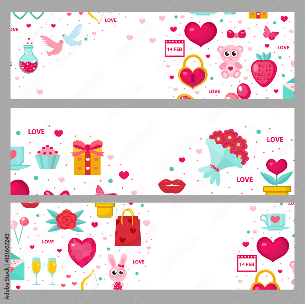 Valentines day banner set. Template with space for text. Love, romance ...