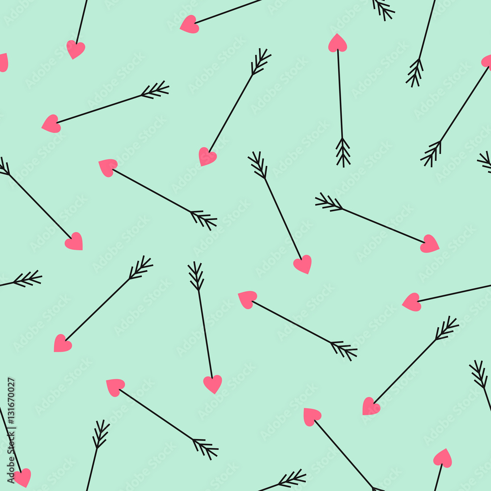Cupid's arrows seamless pattern on mint green background. Cute arrows ...