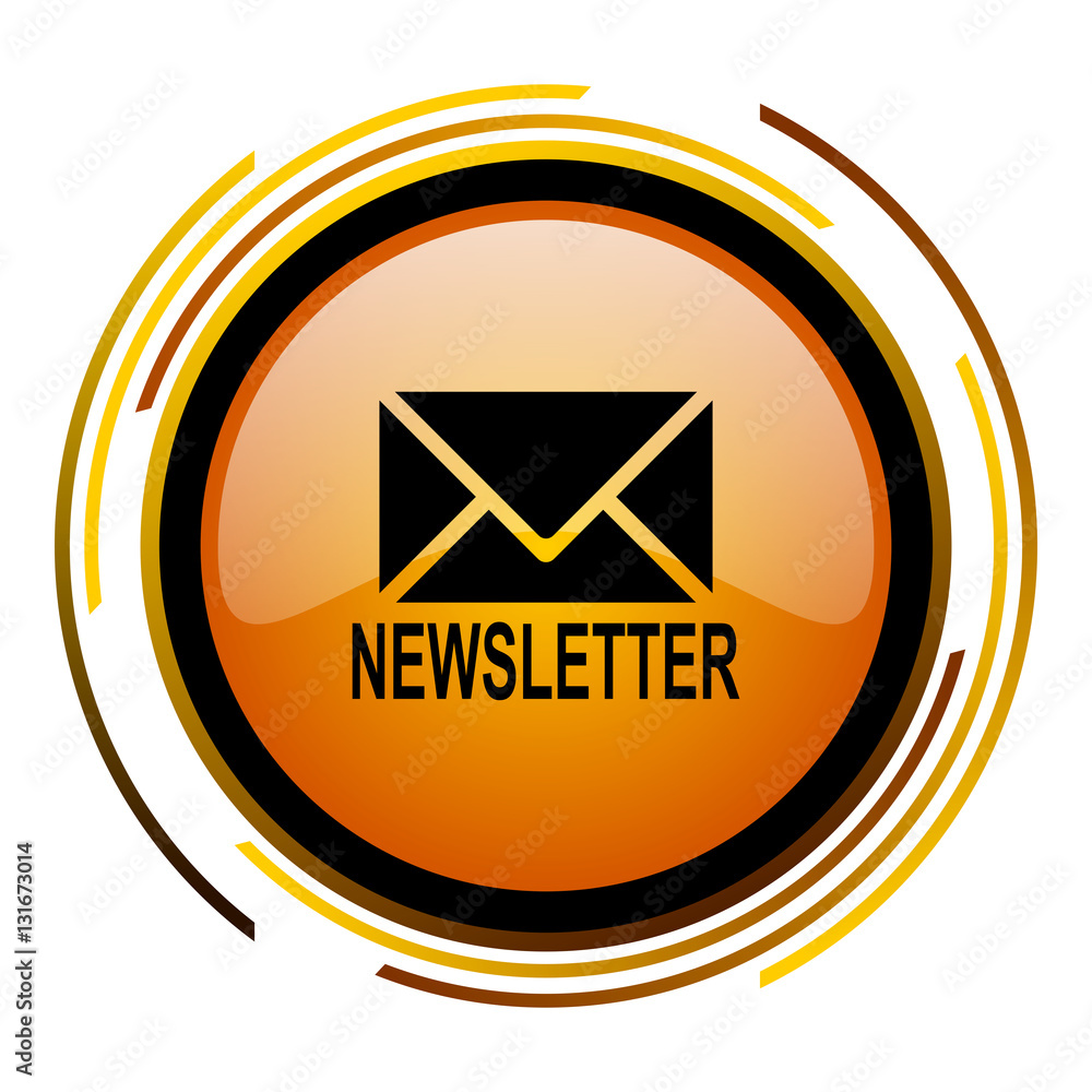 Newsletter sign vector icon. Modern design round orange button isolated ...