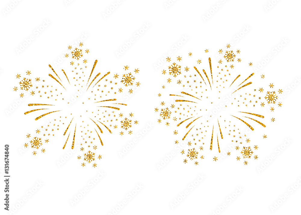 Fireworks gold isolated set. Beautiful golden firework on white ...