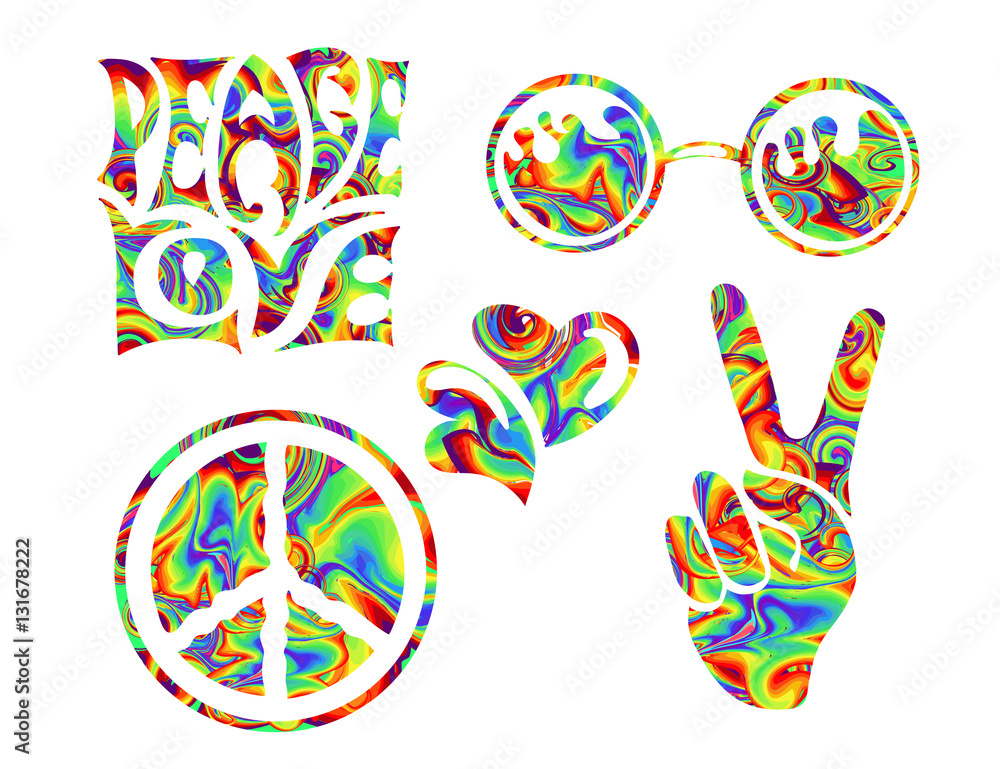 hippie symbols two fingers as a sign of victory, a sign of Pacific and letterin love and peace ...