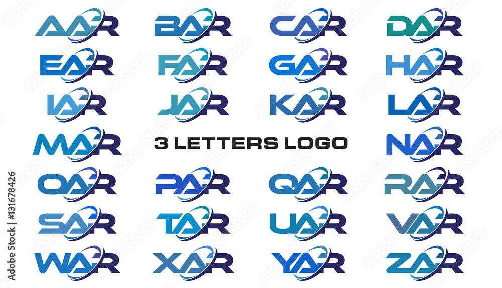 3 letters modern generic swoosh logo AAR, BAR, CAR, DAR, EAR, FAR, GAR ...