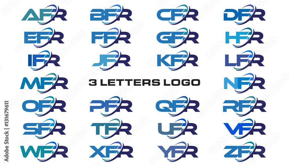 3 letters modern generic swoosh logo AFR, BFR, CFR, DFR, EFR, FFR, GFR ...
