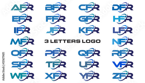 3 letters modern generic swoosh logo AFR, BFR, CFR, DFR, EFR, FFR, GFR ...