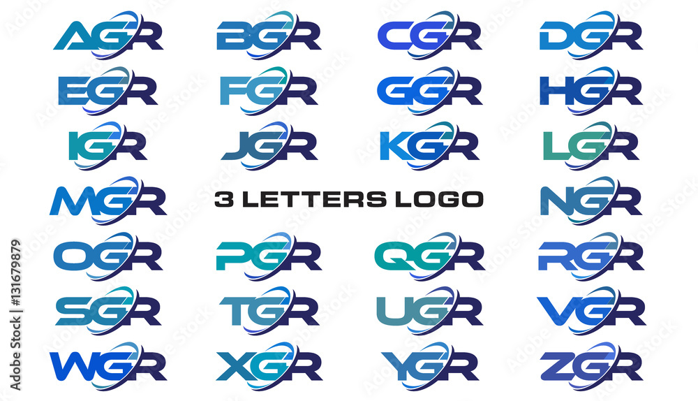 3 letters modern generic swoosh logo AGR, BGR, CGR, DGR, EGR, FGR, GGR ...