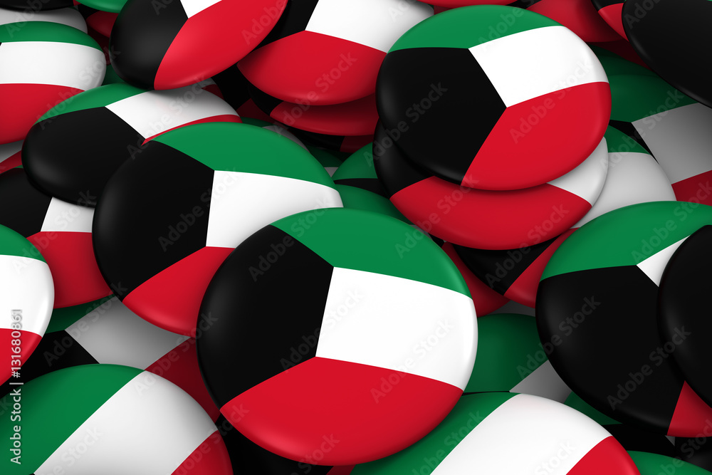 Kuwait Badges Background - Pile of Kuwaiti Flag Buttons 3D Illustration ...