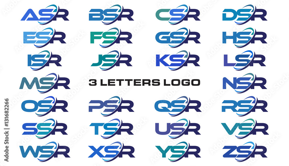 3 letters modern generic swoosh logo ASR, BSR, CSR, DSR, ESR, FSR, GSR ...