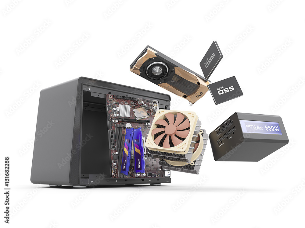 PC hardware components isolated on white. 3d rendering Stock ...