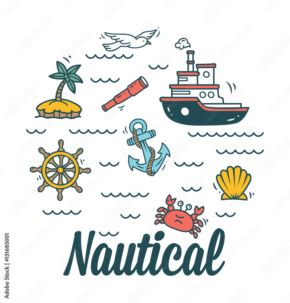 cartoon nautical, marine icon set Stock Vector | Adobe Stock
