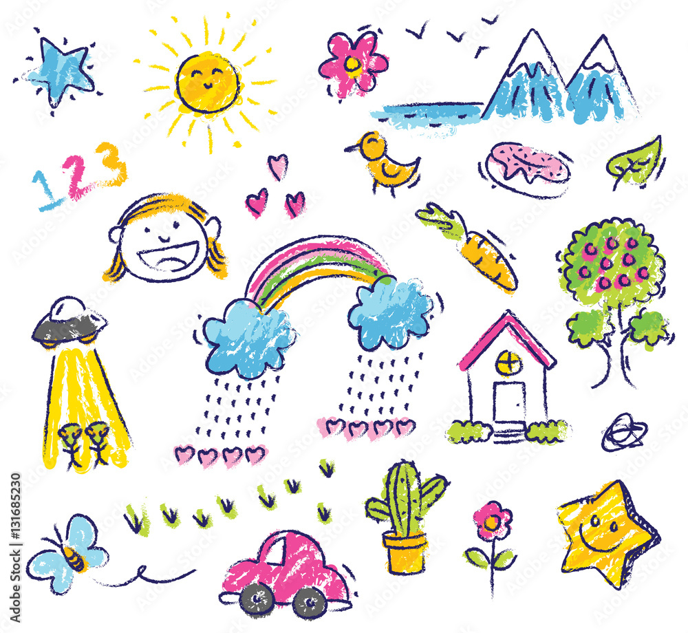 cute kid drawing isolated on white background Stock Vector | Adobe Stock