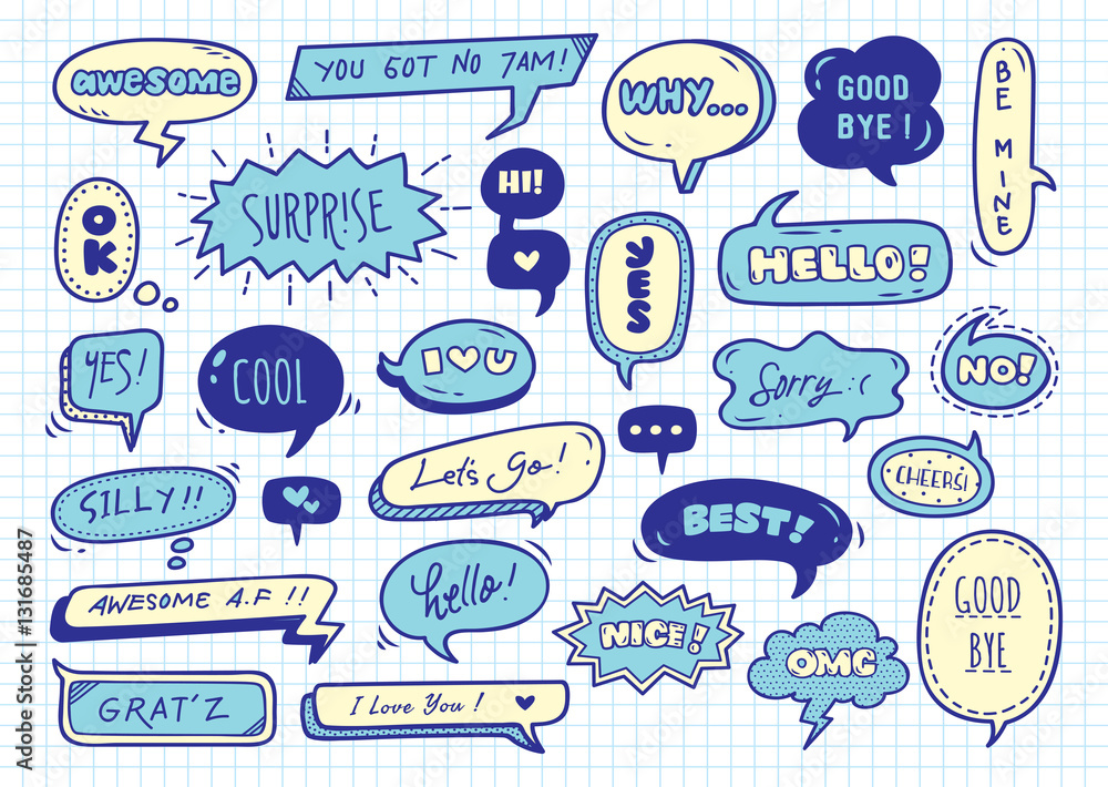 Cute speech bubble doodle set Stock Vector | Adobe Stock