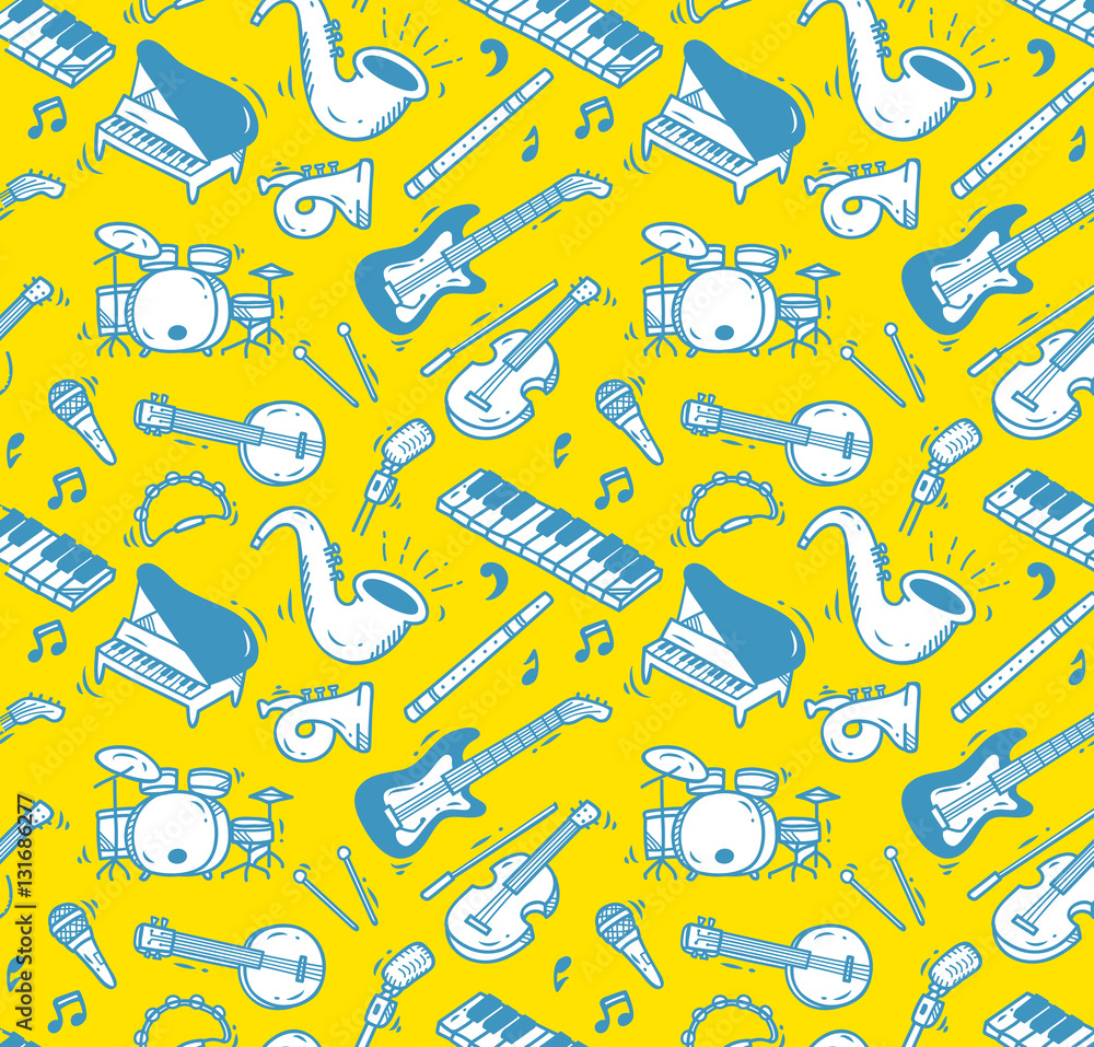 Music instrument doodle background Stock Vector | Adobe Stock