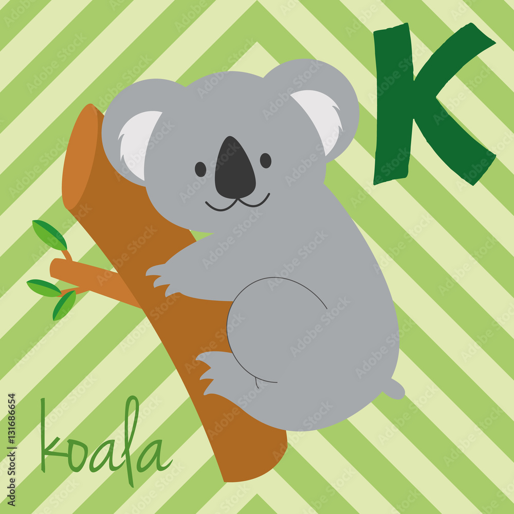 Cute cartoon zoo illustrated alphabet with funny animals: K for Koala ...