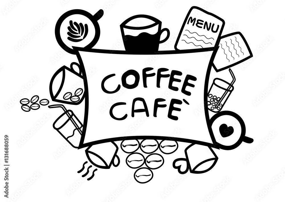 abstract hand draw doodle line in coffee cafe concept on white ...