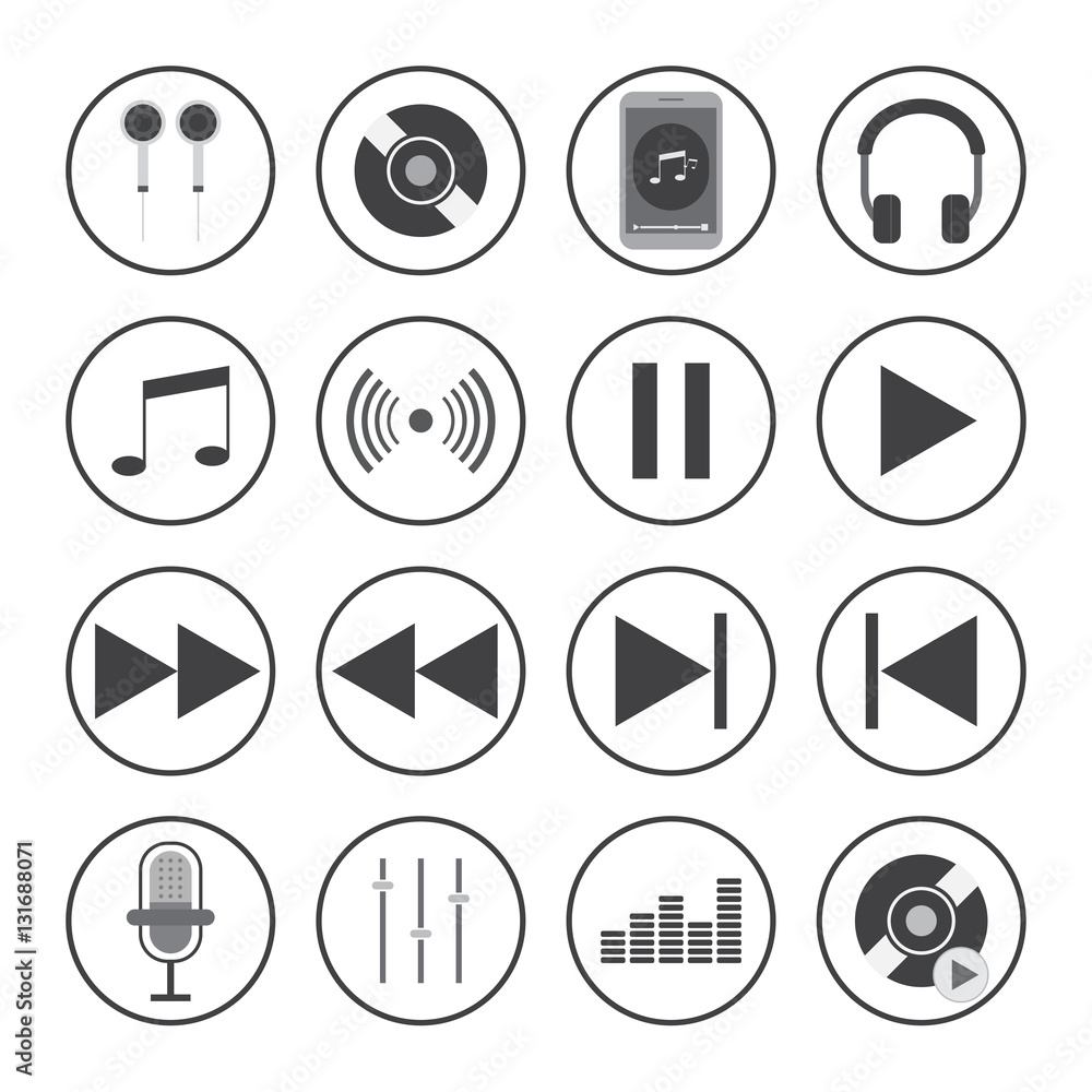 Music Icons with White Background Stock Vector | Adobe Stock