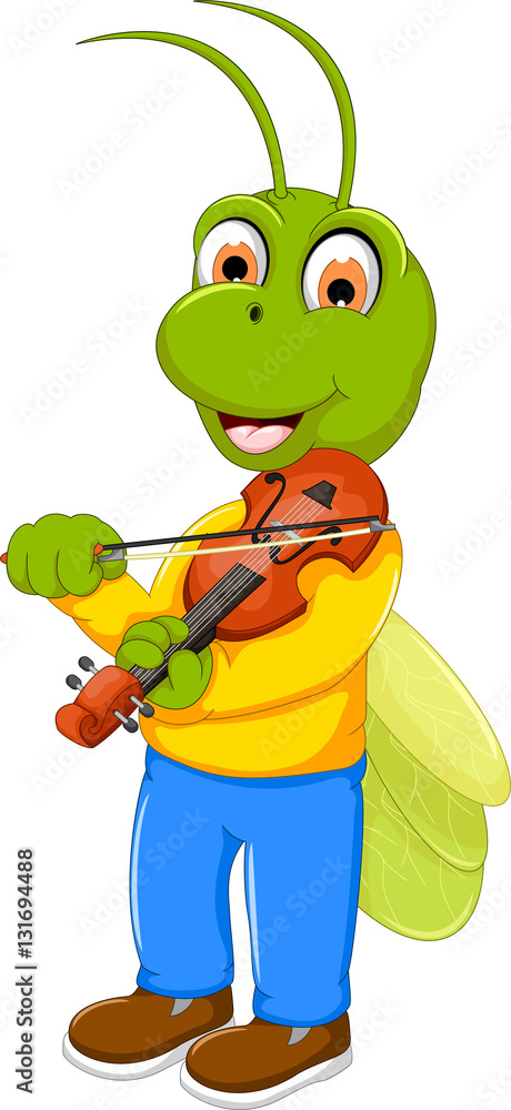 funny green grasshopper cartoon playing violin Stock Photo | Adobe Stock
