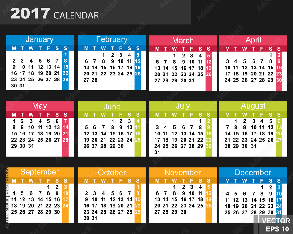 Calendar for the new year. 2017. Grid. Date. For your design. Stock ...