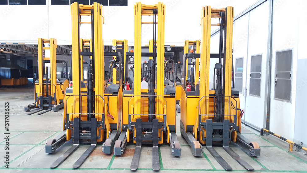 parking Forklift in loading warehouse Stock Photo | Adobe Stock