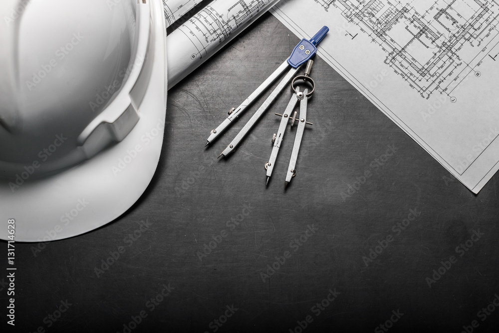 Construction planning drawings on black background Stock Photo | Adobe ...