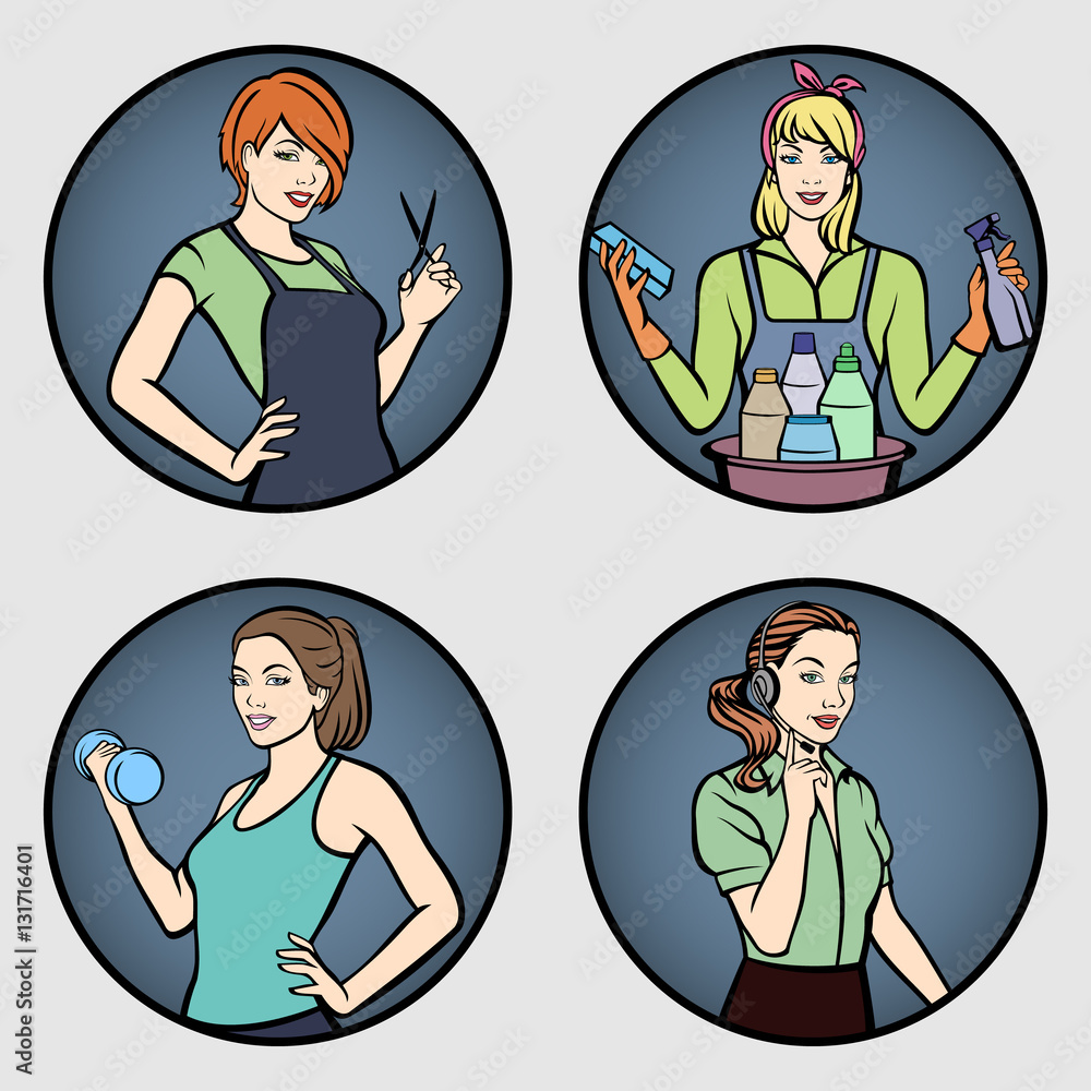 Set of women's professions. Female characters in different roles ...