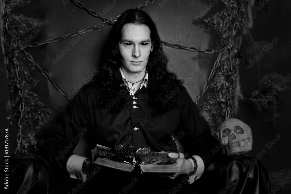 handsome beautiful long hair sexual gothic vampire Stock Photo | Adobe ...