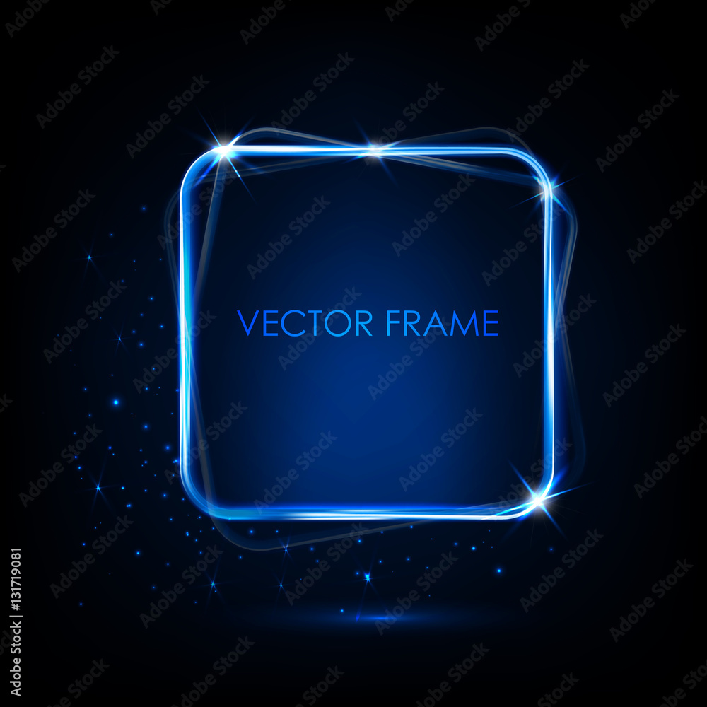 Transparent blue banner. Abstract glowing vector scope. Bright light ...