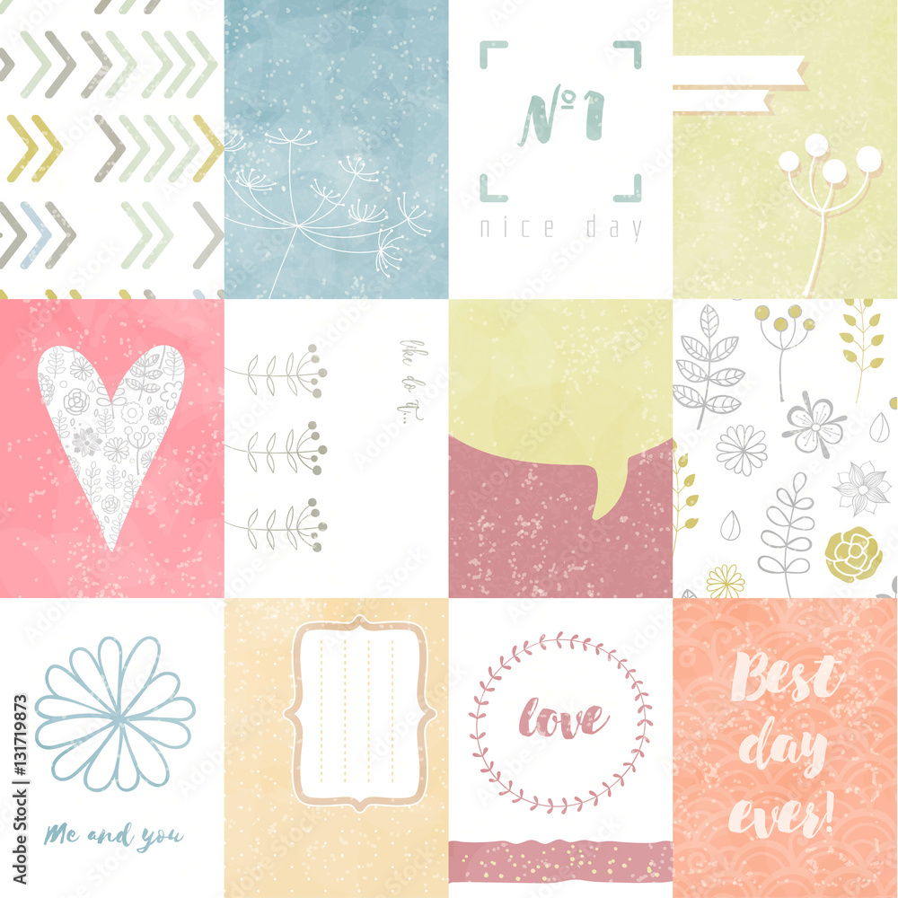 Vector set of journaling cards for scrapbook and design, with floral ...
