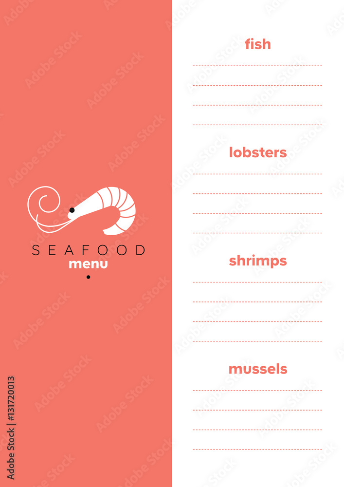 Seafood menu template. Shrimp logo. Vector Stock Vector | Adobe Stock