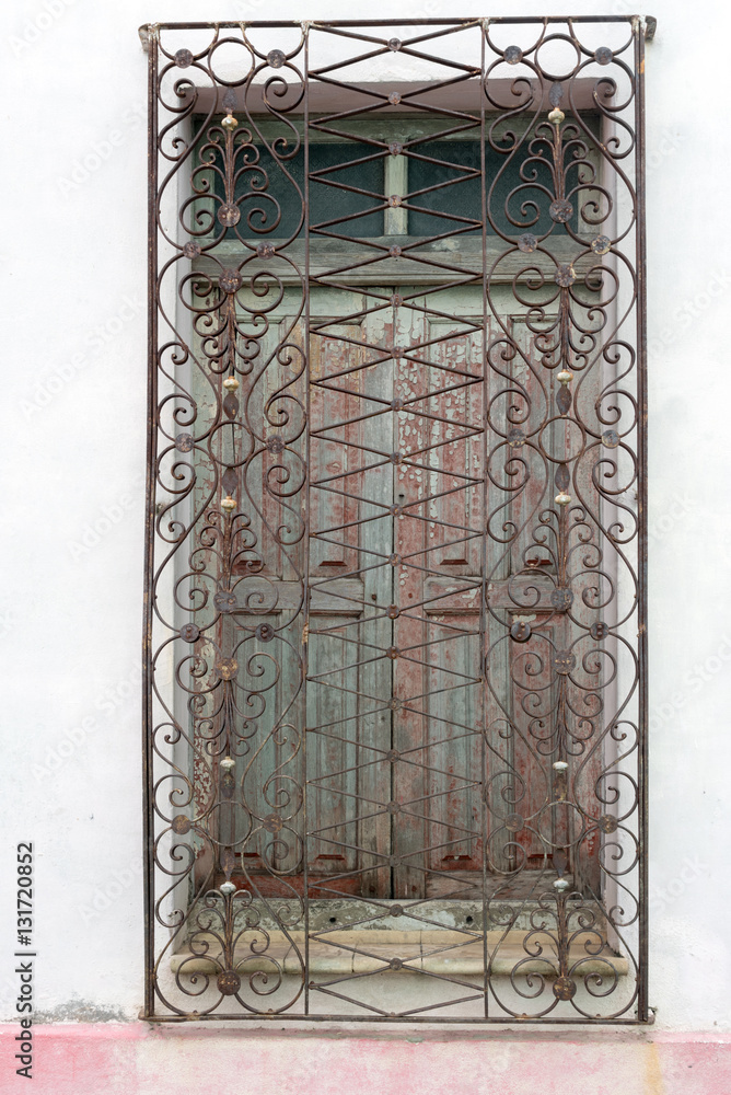Old vintage colonial doors and windows in Camaguey, Cuba. Architectural ...