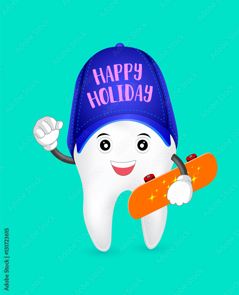 Cute cartoon tooth character wearing a cap. Illustration isolated on ...