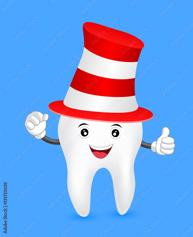 Cute cartoon tooth character wearing a hat. Illustration isolated on ...